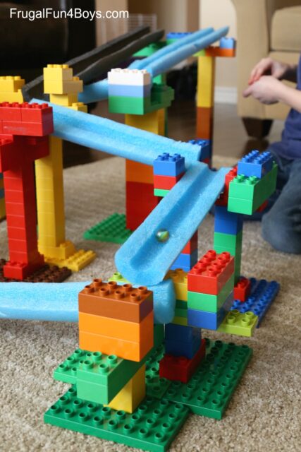 STEM Building Challenge for Kids: LEGO Duplo and Pool Noodle Marble Run ...