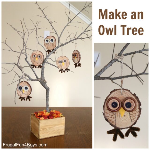 How to Make Adorable Wood Slice Owl Ornaments and an Owl Tree - Frugal ...