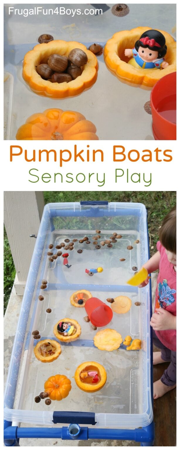 Pumpkin Boats Fall Sensory Play Idea - Frugal Fun For Boys and Girls