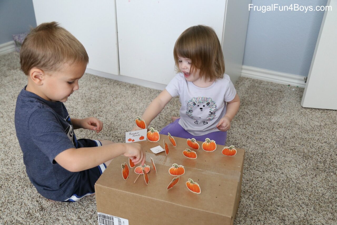 Pumpkin Patch Fine Motor and Counting Game - Frugal Fun For Boys and Girls