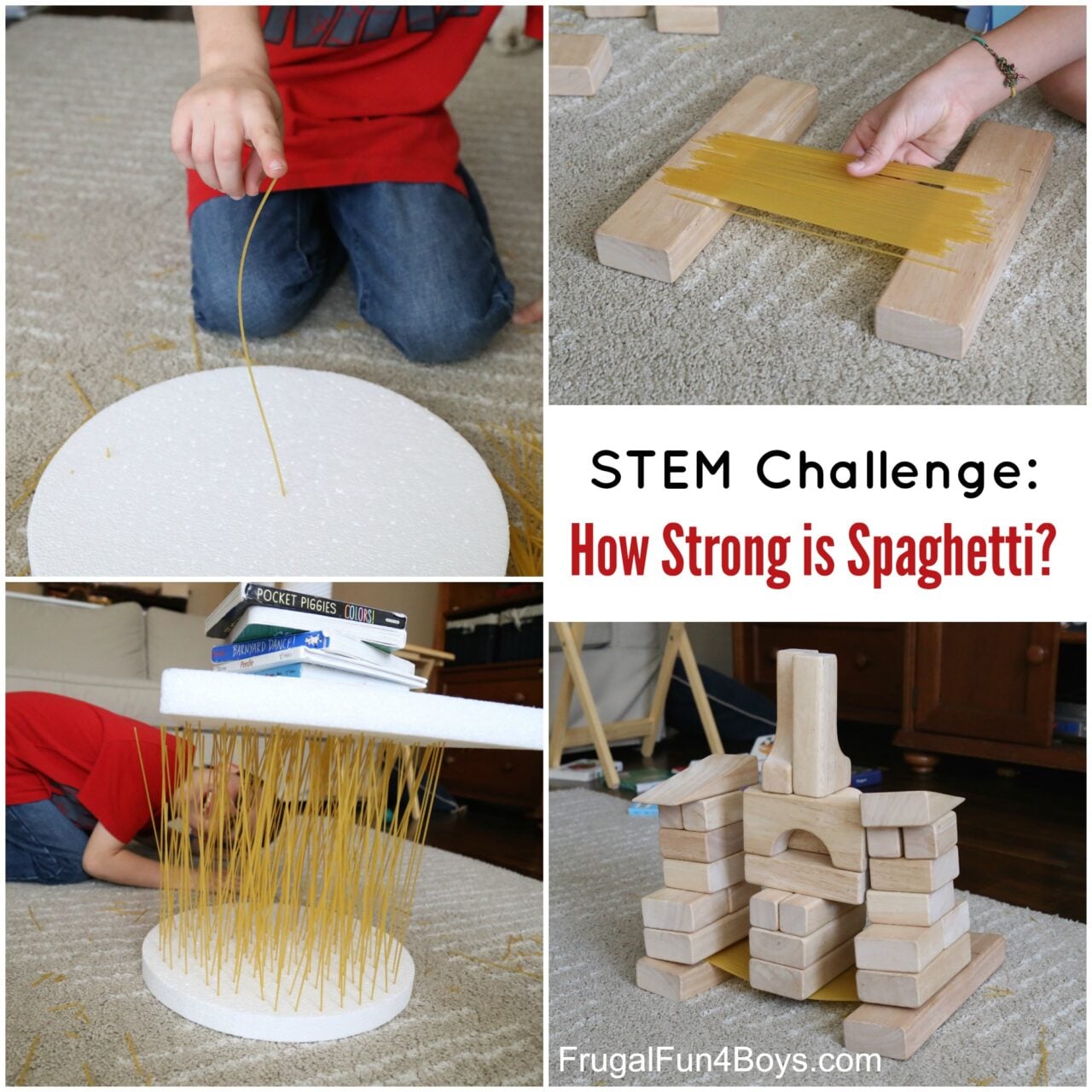 How Strong is Spaghetti? STEM Challenge for Kids! - Frugal Fun For Boys ...