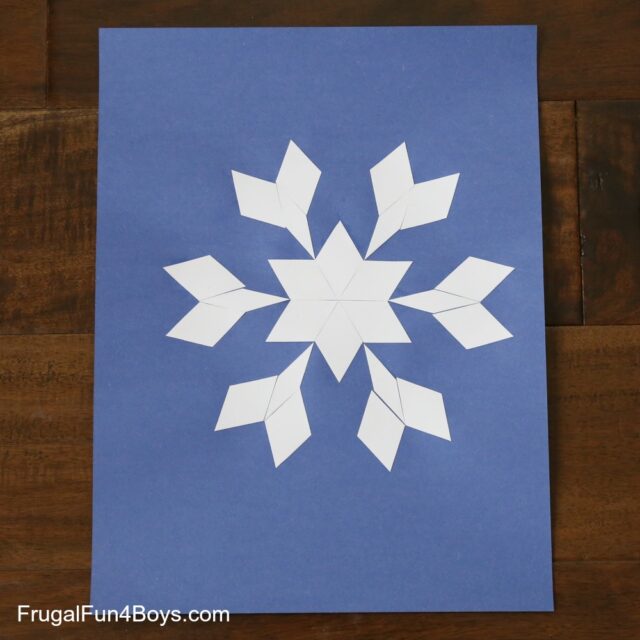 Math Art: Make Pattern Block Snowflakes - Frugal Fun For Boys and Girls