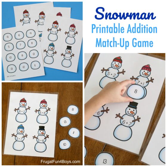 Snowman Addition Match-Up Printable Math Game - Frugal Fun For Boys and ...