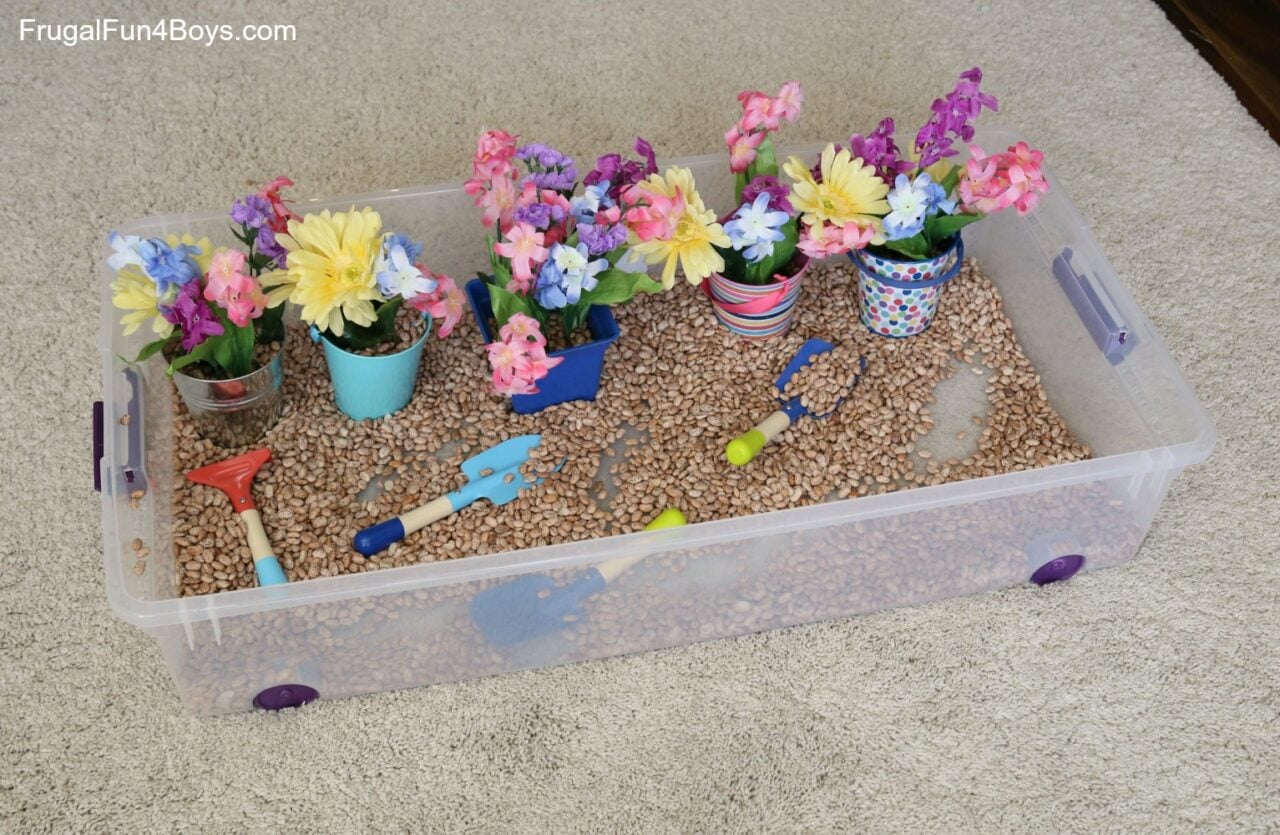 Planting Flowers Sensory Bin - Frugal Fun For Boys and Girls