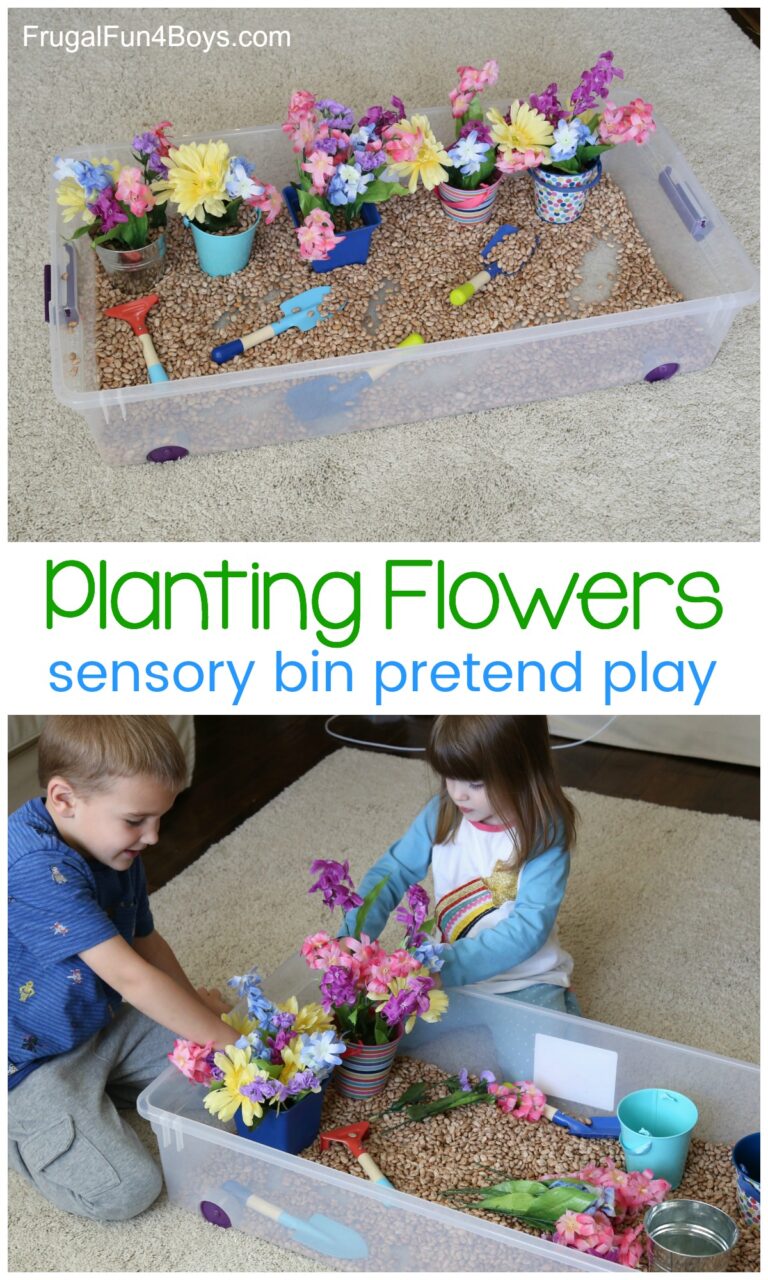 Planting Flowers Sensory Bin - Frugal Fun For Boys and Girls