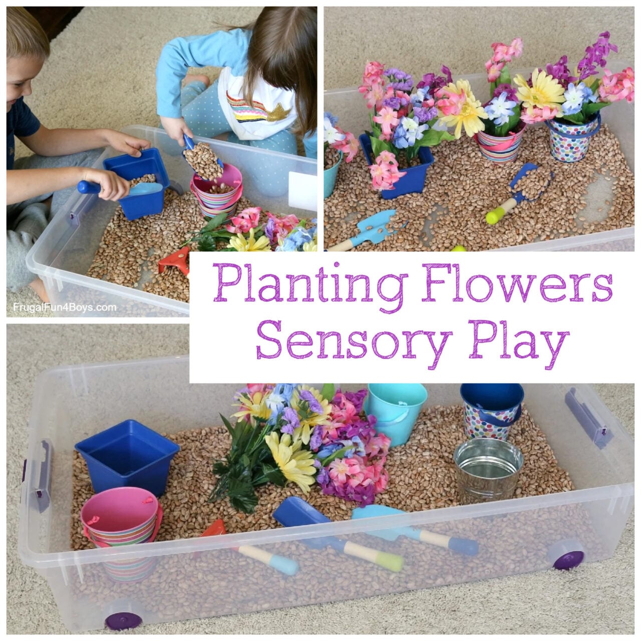 Planting Flowers Sensory Bin - Frugal Fun For Boys and Girls