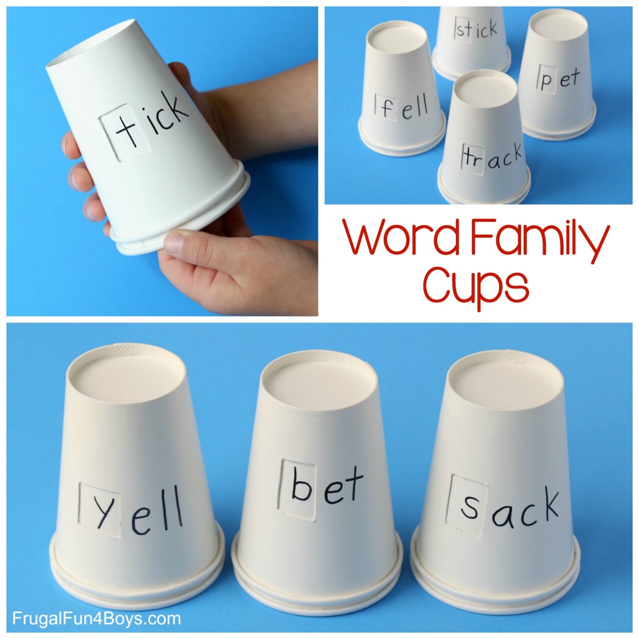 Word Family Cups Phonics Activity for Kids - Frugal Fun For Boys and Girls