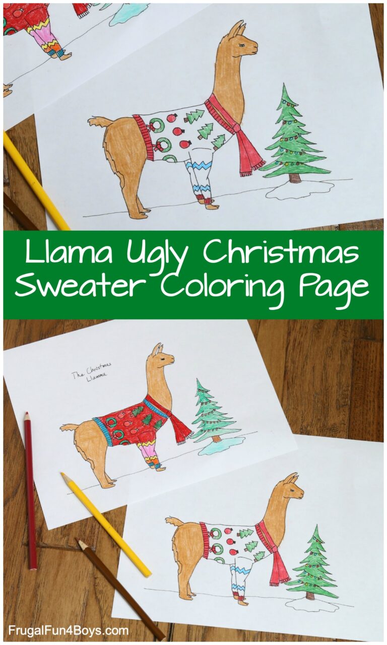 Llama Ugly Sweater Christmas Coloring Page - Frugal Fun For Boys and Girls
