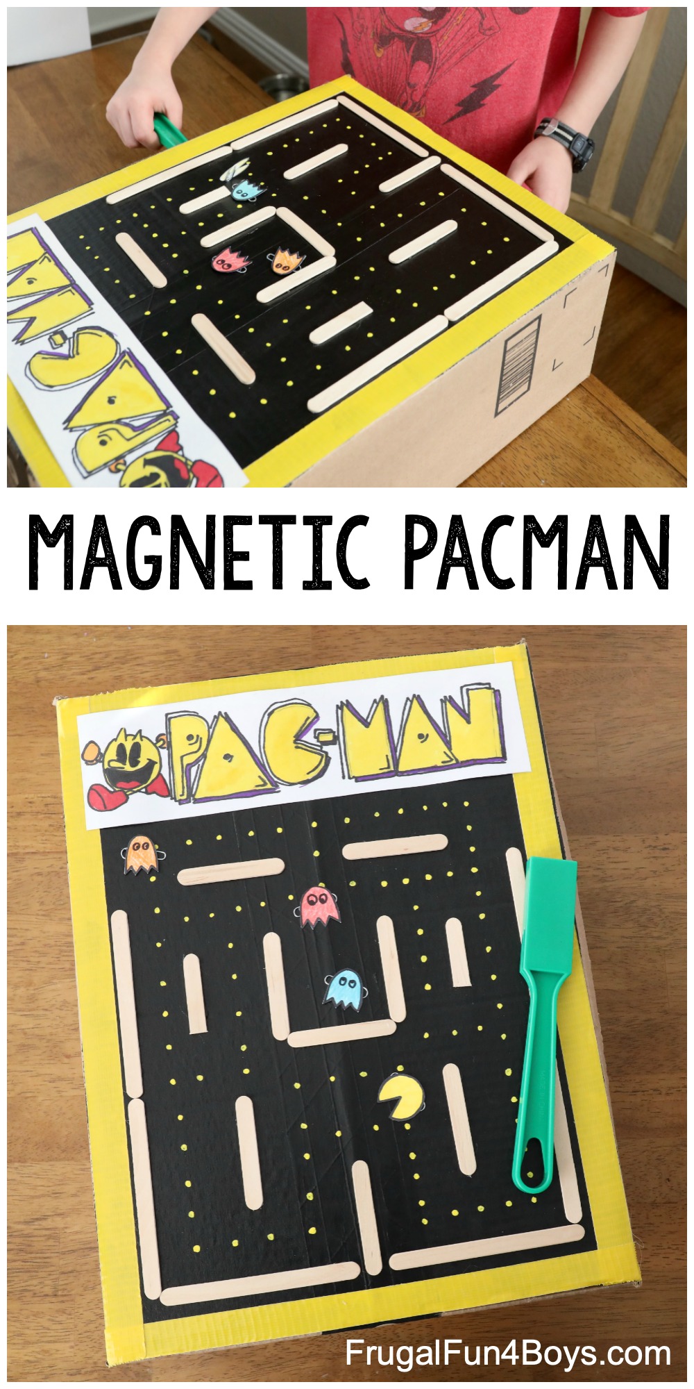 Cardboard Box Magnetic Pac-Man Game - Frugal Fun For Boys and Girls
