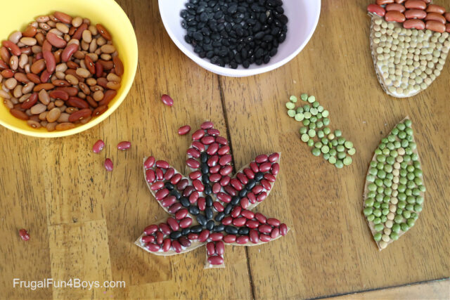 Fall Kids Craft - Bean Mosaics - Frugal Fun For Boys and Girls
