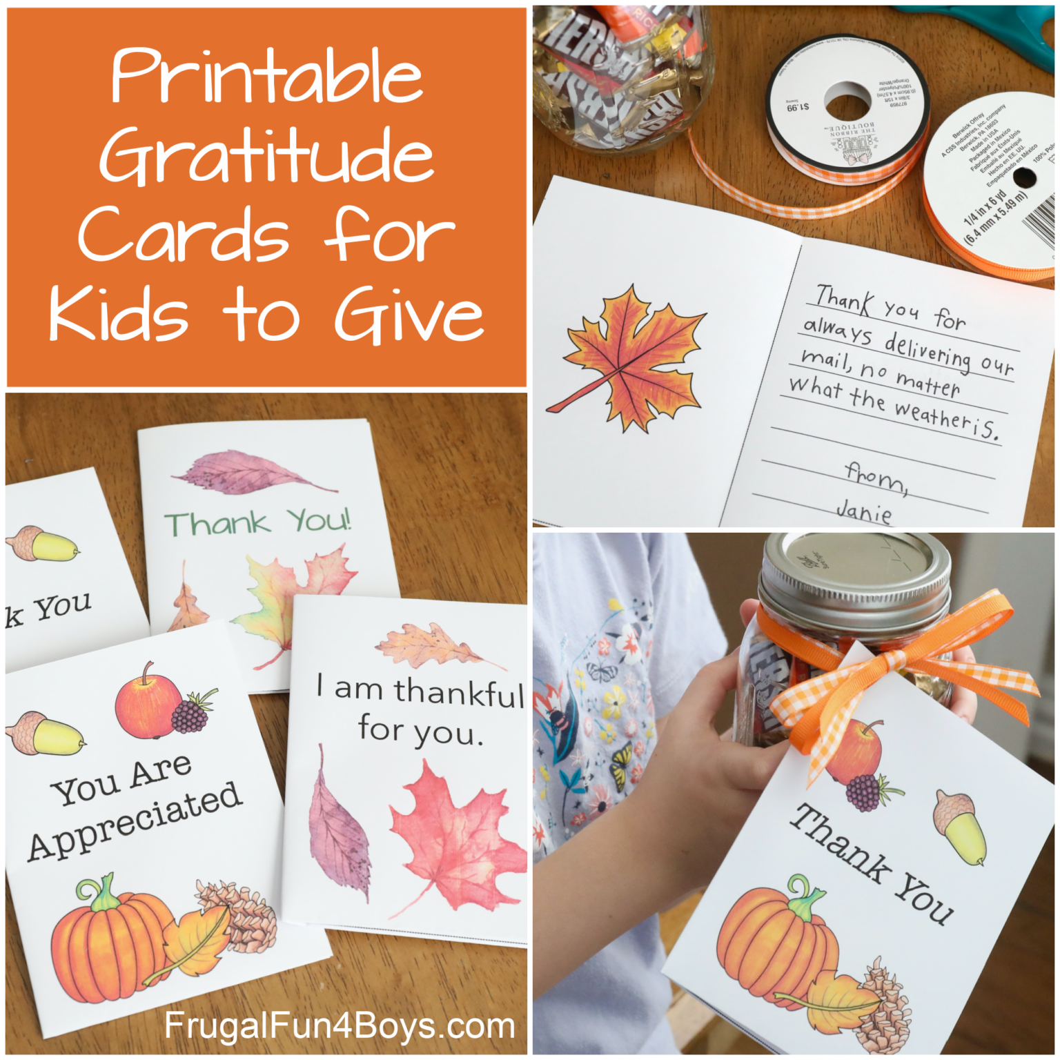 Printable Gratitude Cards {Kids Thanksgiving Activity} - Frugal Fun For ...