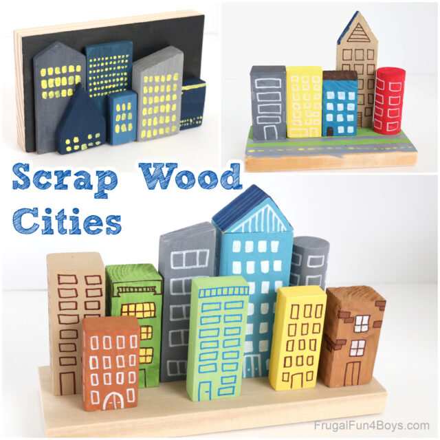 Scrap Wood City Skyline {Kids Art} - Frugal Fun For Boys and Girls