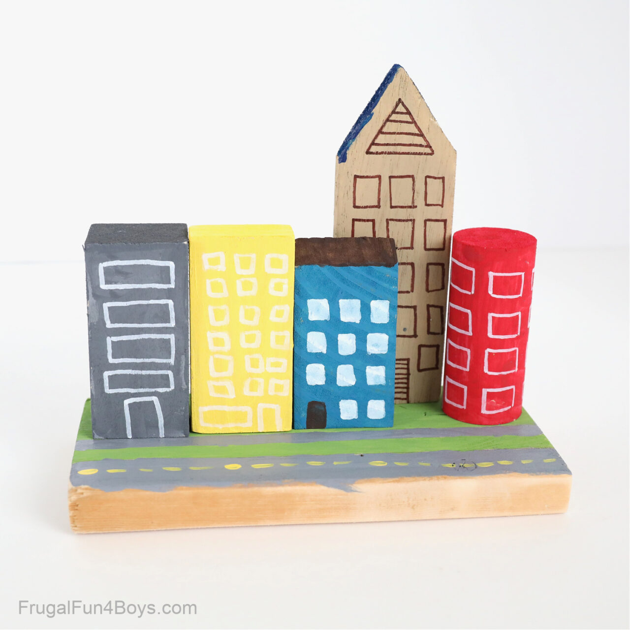 Scrap Wood City Skyline {Kids Art} - Frugal Fun For Boys and Girls