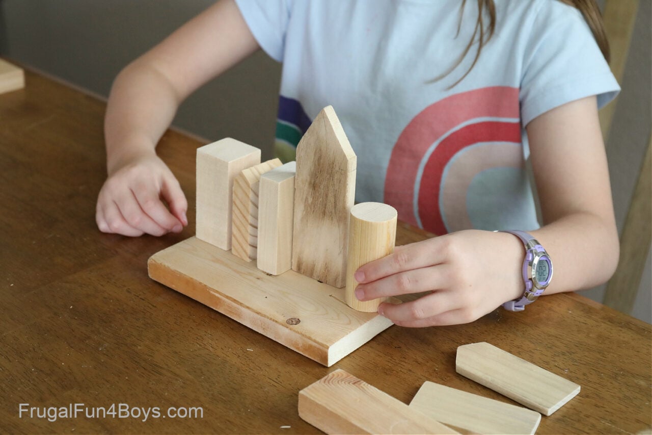 Scrap Wood City Skyline {Kids Art} - Frugal Fun For Boys and Girls