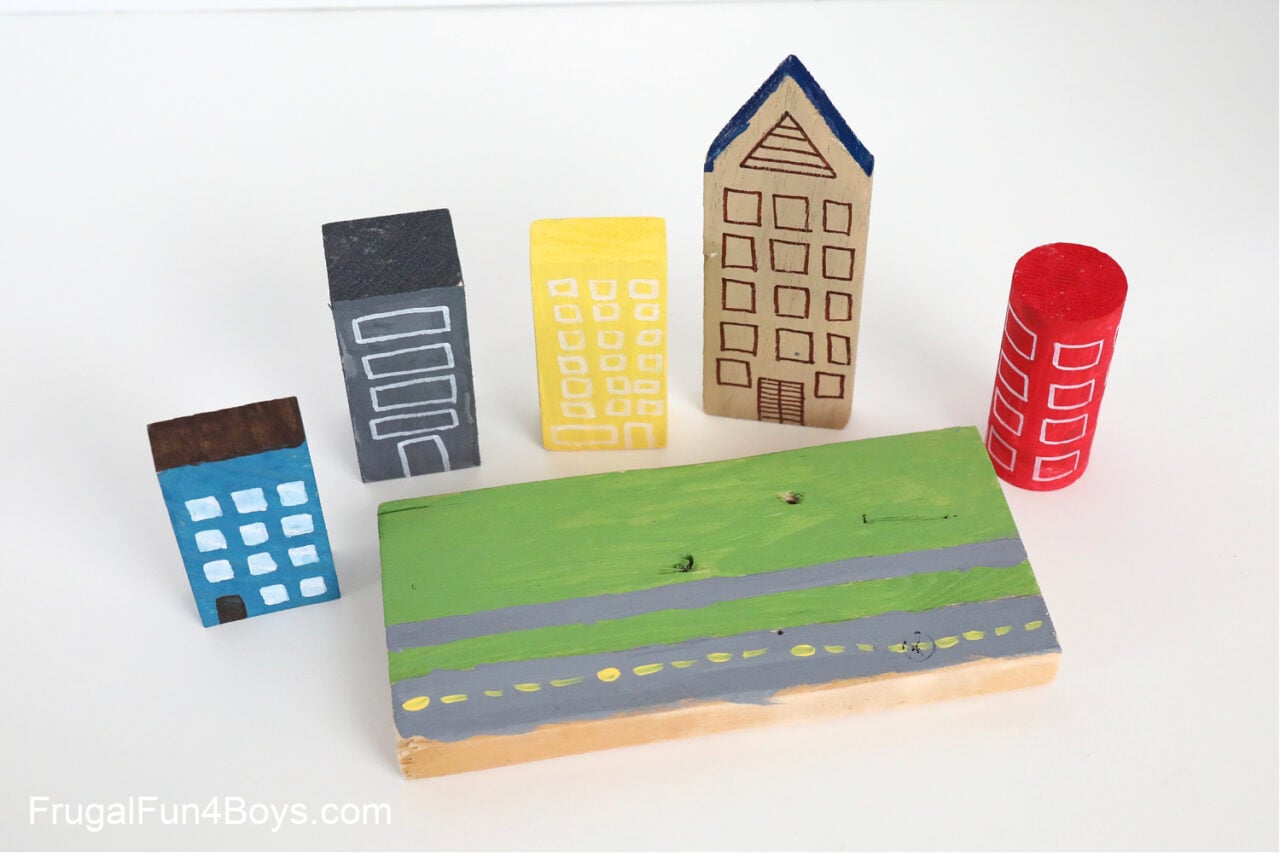 Scrap Wood City Skyline {Kids Art} - Frugal Fun For Boys and Girls