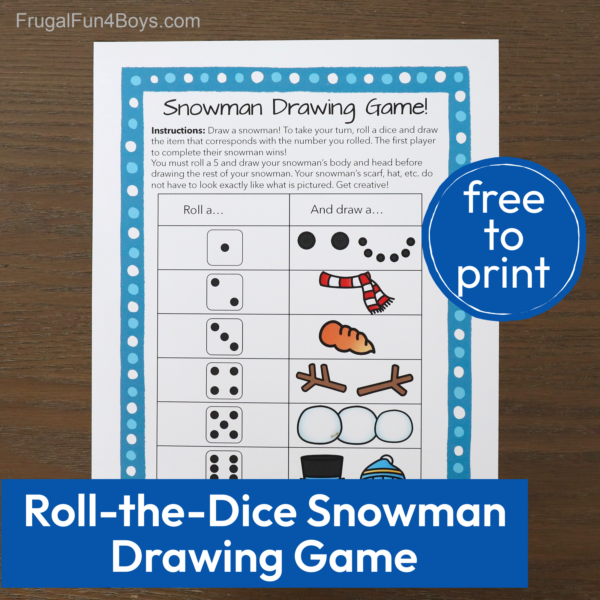Snowman Drawing Game - Frugal Fun For Boys and Girls